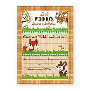 POP parties Woodland Critters Birthday Party Large Invitations - 10 Invitations 10 Envelopes