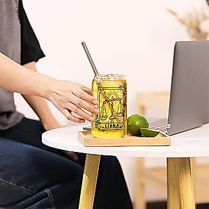 Nefelibata Libra Gift Set,Beer Can Glass with Lid Metal Straw and Cleaning Brush,Aquarius Zodiac Birthday Gifts for Women and Men,16 oz Reusable Drinking Glass Cup for Coffee Tea Wine Soda Juice