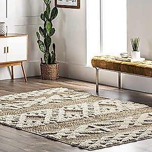 nuLOOM Reena High Low Textured Shaggy Tribal Area Rug, 8' 10" x 12', Beige