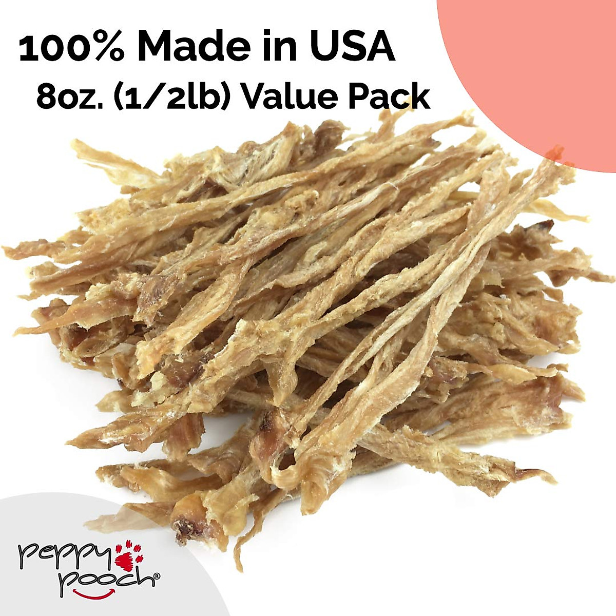 Peppy Pooch Turkey Tendons for Dogs – 8 oz Bag - All-Natural Dog Treat Chew Stick - Made in USA.