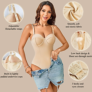 BRABIC Shapewear Bodysuit for Women Tummy Control Low Back Body Shaper Cupped Sleeveless Tank Tops Fajas (Medium, Beige)