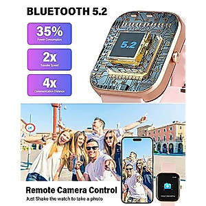 Vikie Smart Watch, Call Function, 2.0" Screen, IP67 Waterproof Smartwatch for iPhone & Android Phones with Bluetooth, Voice Assistant, Heart Rate/Blood Oxygen Monitor Fit Tracker for Women Men (Pink)