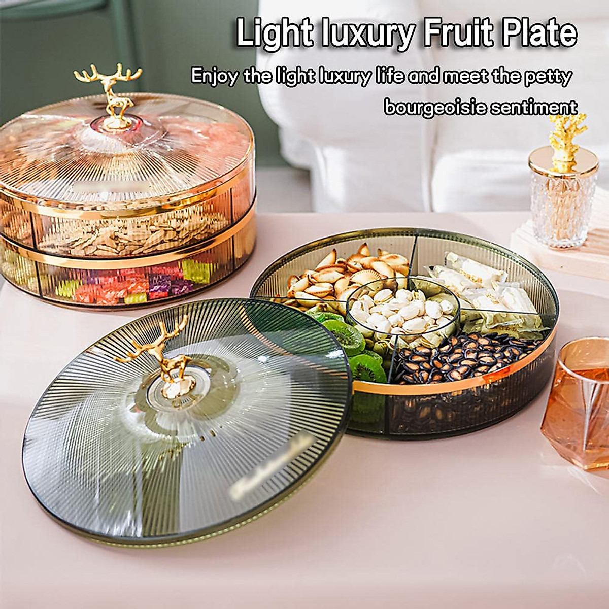 ACGrade Amber 2 Layers Snack Serving Tray, Round, Acrylic, 20" Diameter