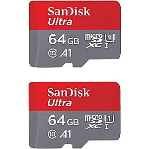 SanDisk Ultra Plus 64GB microSDXC UHS-I Card with SD Adapter, Grey/Red, Full HD up to 100 MB/S For Android Phone, Tables and Camera (2 Pack of 64 GB Micro SD- Card)