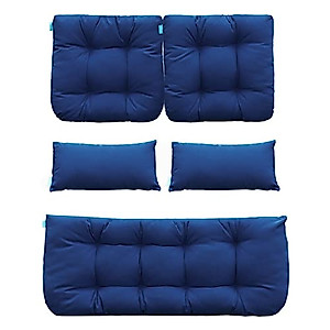 QILLOWAY Outdoor Patio Wicker Seat Cushions Group Loveseat/Two U-Shape/Two Lumbar Pillows for Patio Furniture,Wicker Loveseat,Bench,Porch,Settee of 5 (Navy Blue)
