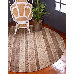 Unique Loom Autumn Collection Warm Toned Casual Striped Beige Round Rug (3' 3 x 3' 3)
