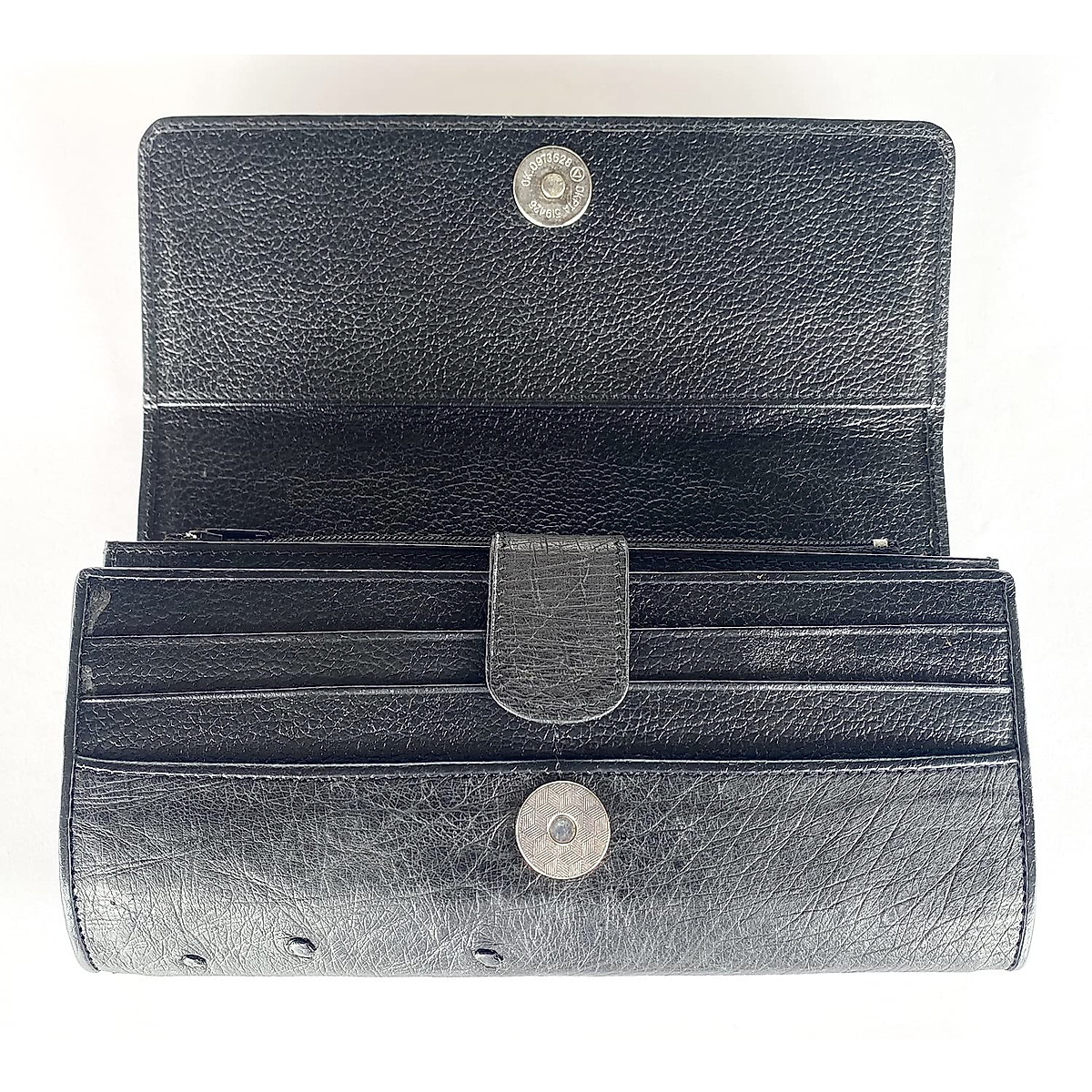 Julie Genuine Real Ostrich Skin Leather Trifold Clutch Long Black Wallet