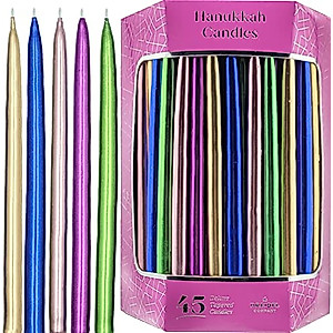 Dripless Hanukkah Candles Metallic Multicolors Deluxe Tapered Decorations, Chanukkah Menorah Candles for All 8 Nights of Chanukah