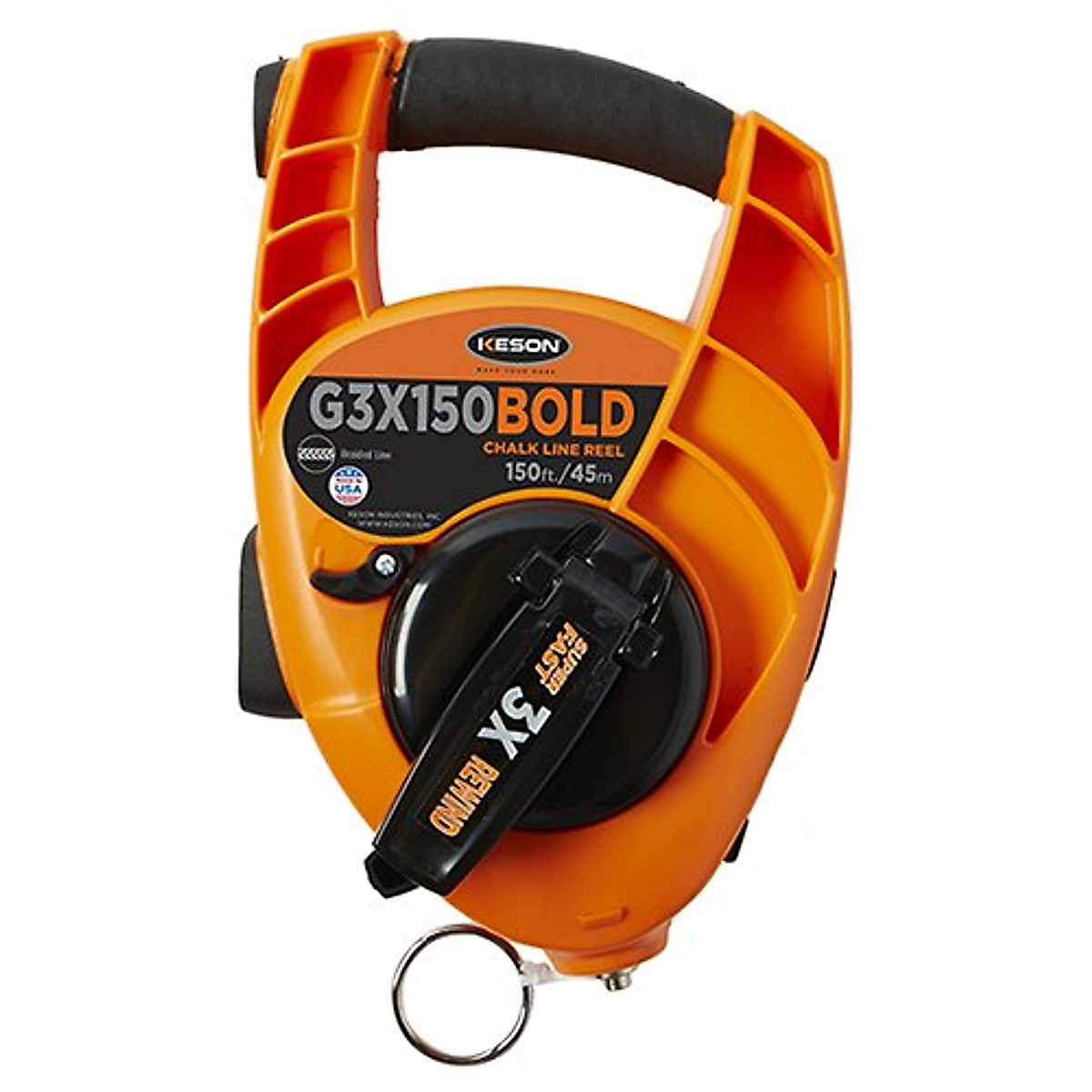 Keson G3X150BOLD Bold Chalk Line Reel with 3X1 Rewind, 12-Ounce Chalk Capacity, 150-Foot