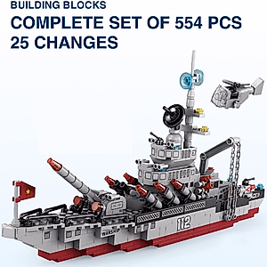 ENHANA Building Block Warship 25 in1 Battleship Building Kits for Kids City Helicopter Military Ship Bricks Kit Educational Toys for Boys Age 6 7 8 9 10 11 12 Years Old 554PCS