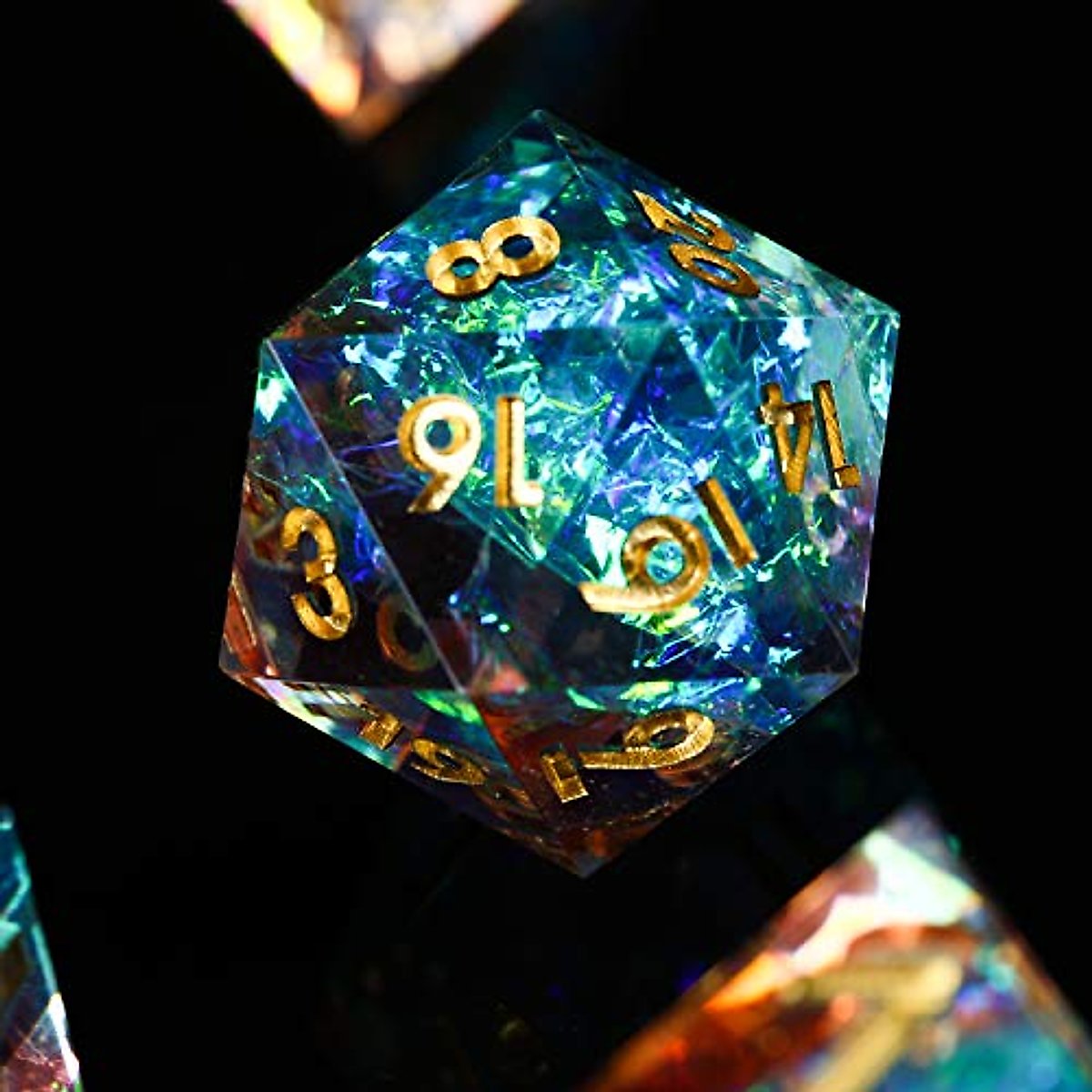 AUSPDICE DND Dice Set Handmade 7Pcs Sharp Edge Dice for Dungeons and Dragons TTRPG Games(Mix Blue&Brown Color)