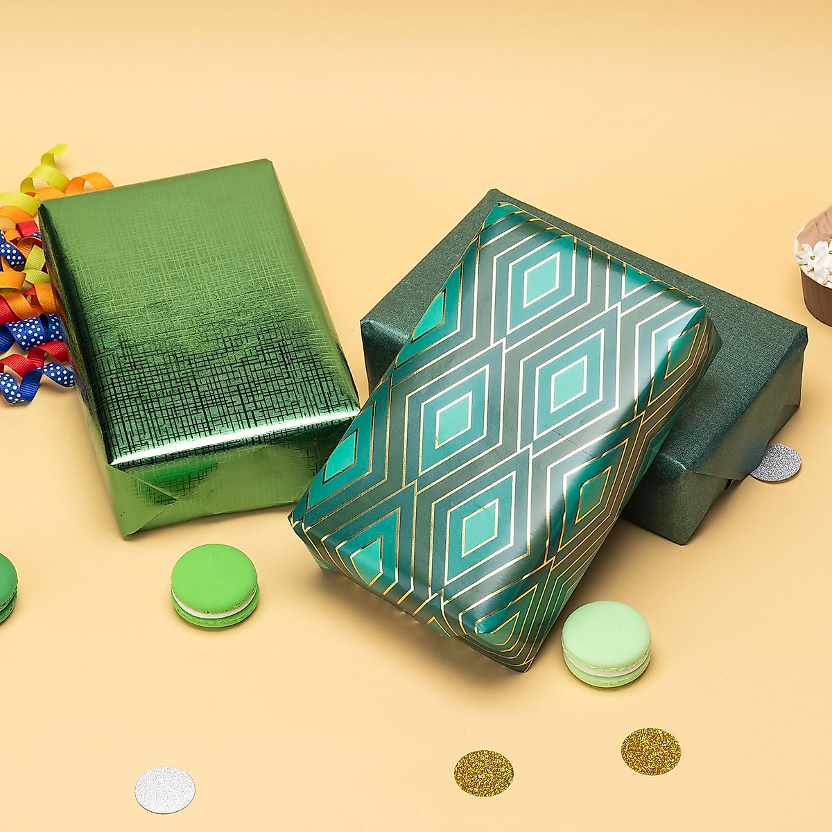 AimtoHome Wrapping Paper Roll - Paper Gift Wrap - 17 Inch X 120 Inch Per Roll - 3 Different Green Design (42.3 sq.ft.ttl)