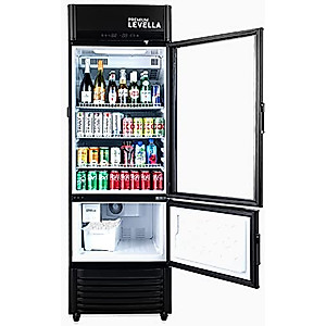 PremiumLevella PRFIM1257DX Single Glass Door Merchandiser Refrigerator-Freezer with Automatic Ice Maker Display Beverage Cooler-12.5 cu ft-Black