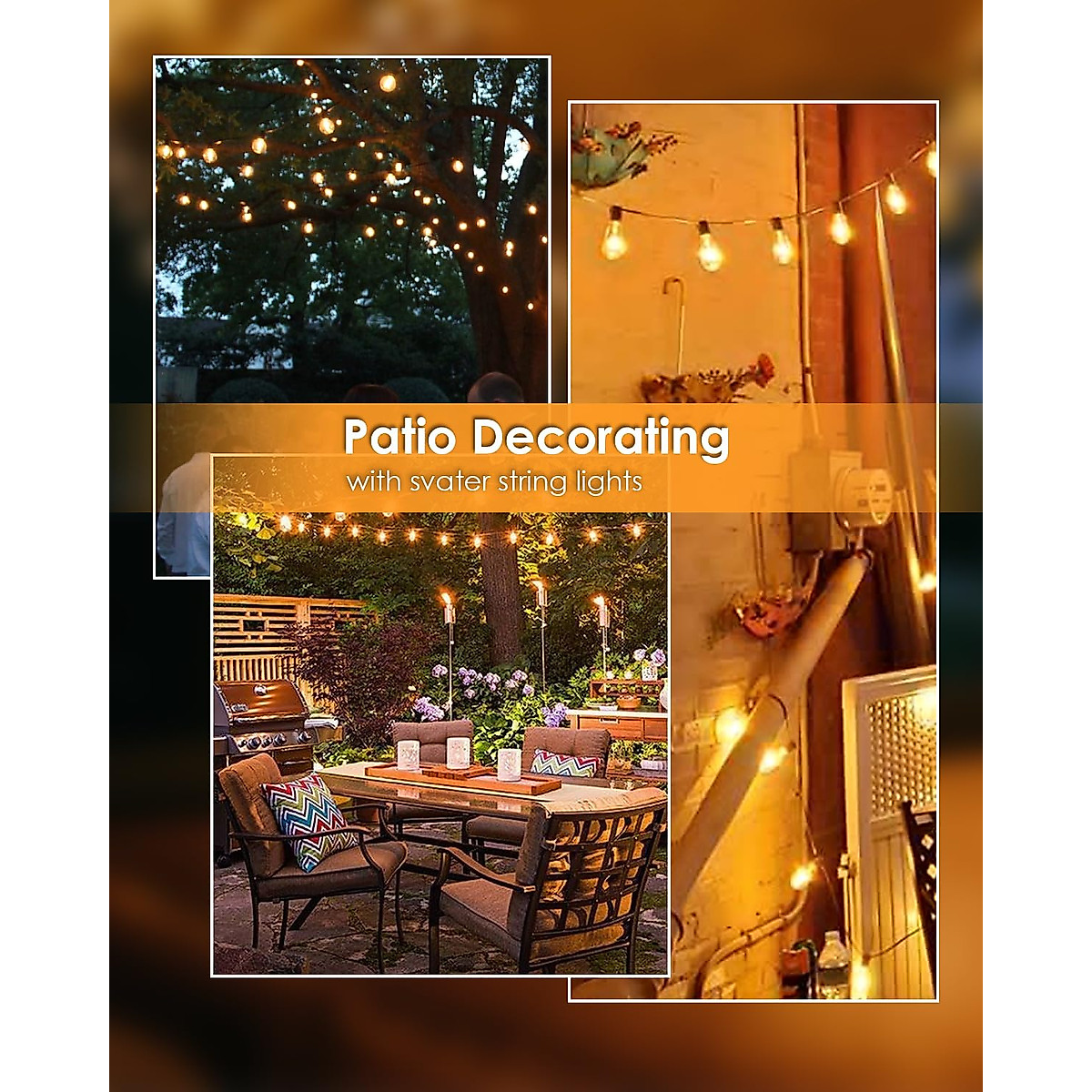 Svater Solar String Lights Outdoor, 100FT ST38 Patio Lights with 52 Shatterproof LED Bulbs(2 Spare), Waterproof Plastic Solar Powered Hanging Lights String for Outside Backyard, Garden, Pergola