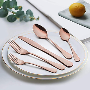 LIANYU Copper Silverware Flatware Set, 60 Piece Stainless Steel Cutlery Set for 12, Mirror Finish, Ideal for Home Hotel Wedding Festival Party, Dishwasher Safe