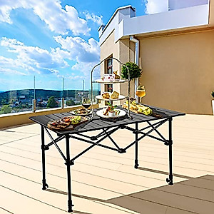 Night Cat Camping Table with Storage Basket Foldable Picnic Table for Outdoor Indoor Lightweight Rustless Adjustable Height 1.7-3ft BBQ Garden Backyard 75KG 37x22in