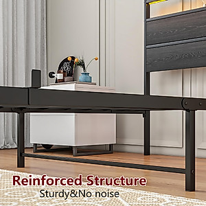 Twin Bed Frame with Headboard/LED Lights,Metal Bed Frame Twin Size with Charging Station,Twin Platform Bed Frame Twin Size No Box Spring Needed,Beds Base,Heavy Duty Metal Slats Support,No Noise,Black