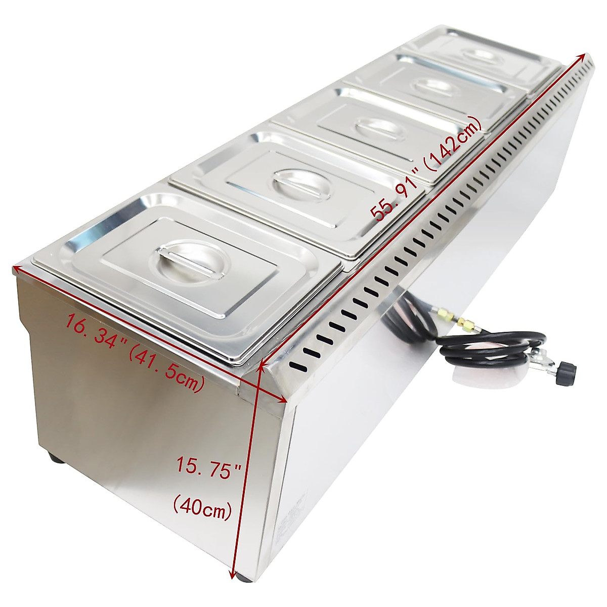 HayWHNKN 5-Pan LP Gas Food Warmer Propane Food Warmer Propane Steam Table Stainless Steel Bain Marie Buffet for Parties (with Gas Regulator Valve) 1/2 * 6inch Deep