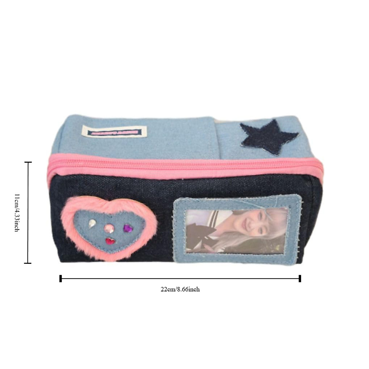 irLocy Y2k Pencil Pouch Denim Preppy Pencil Case Small Pencil Case Holder Y2K Accessories Preppy Supplies (black)