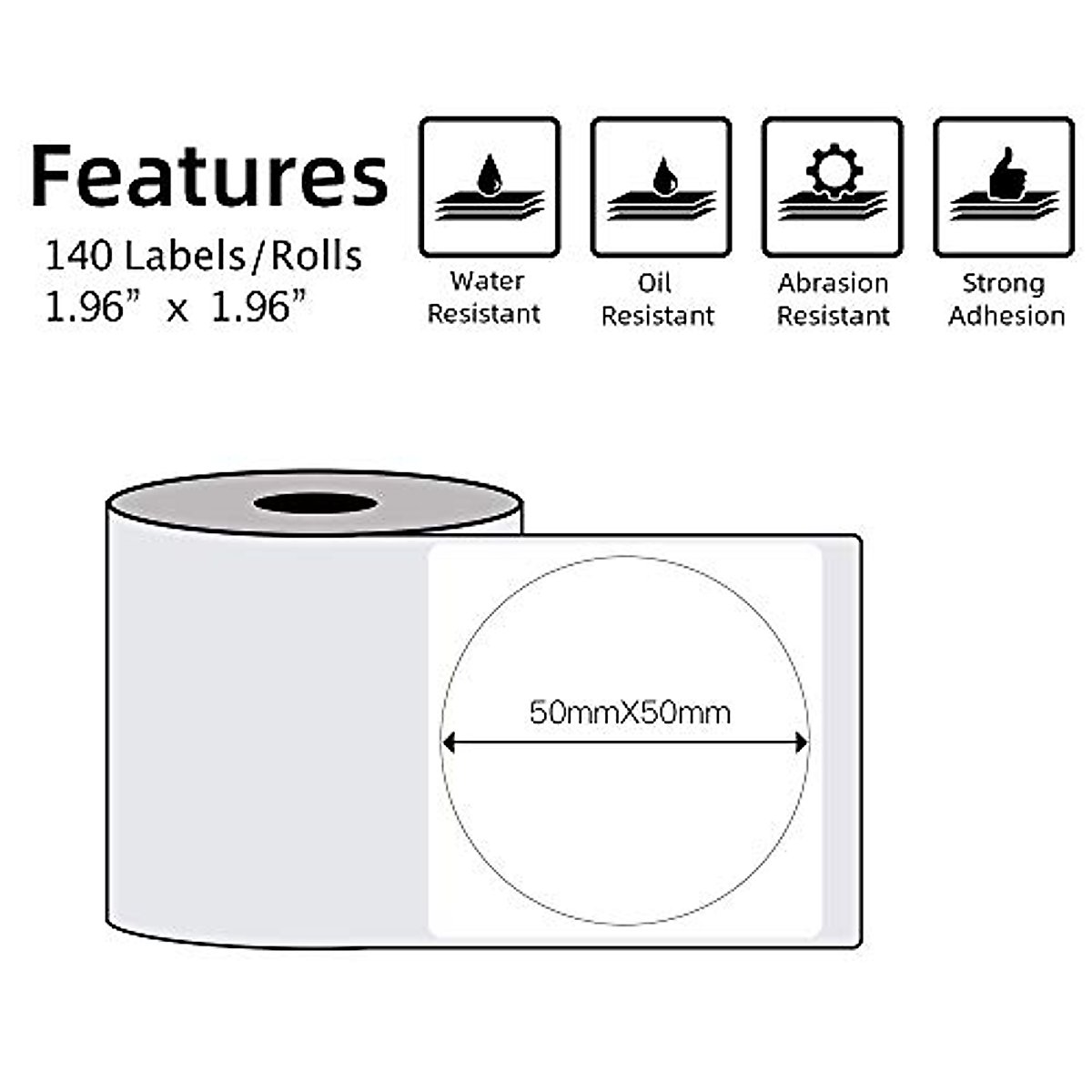 Phomemo Multi-Purpose Self-Adhesive Round Circle Label for Phomemo M110/M110S/M120/M200/M220 Label Maker, 1.96" x 1.96"（50x50 mm）Thermal Label for Barcode Label, DIY Logo Design, Black on White