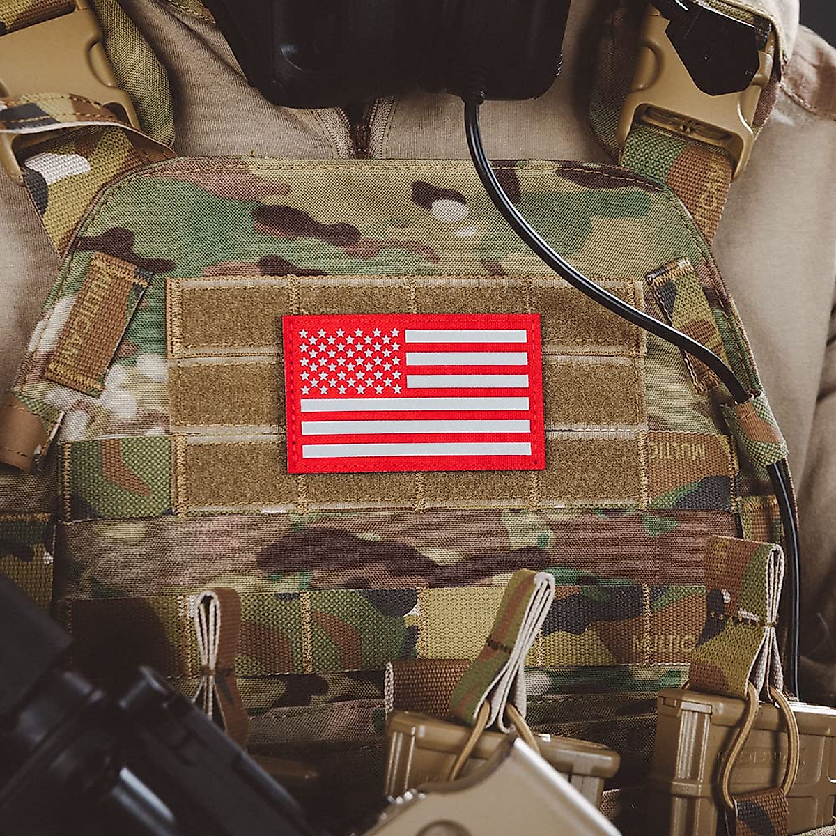 EXCELLENT ELITE SPANKER 2 Pcs American Flag Patch Reflective USA Flags Patches PVC Tactical Patch for Backpack Vest Clothes Hat Patch Military Team Patch(Red)