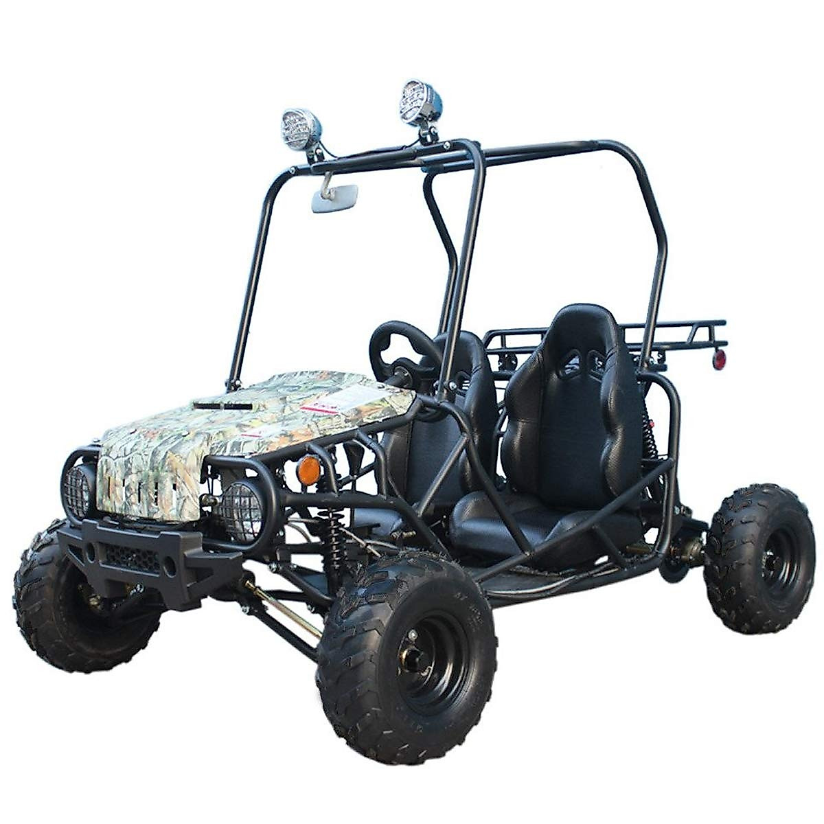 110cc Youth Go Kart Kids Go Cart Gokart 2 Seater Go Kart with Gloves, Google and Handgrip (Black)