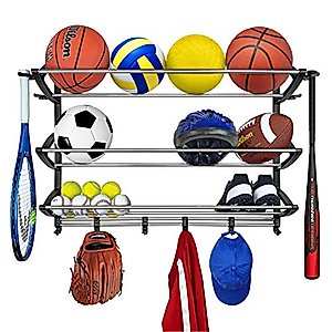 Lynk® Sports Rack Garage Organizer - Sports Equipment Storage Wall Mount - Black