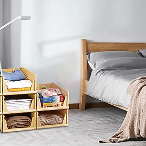 souG 2 Pack (17x 13.2 x 7.3 inch)Stackable Plastic Storage Basket-Foldable Closet Organizers Storage Bins, Perfect for Kitchen, Office, Bedroom & Bathrooms(Yellow)