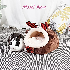 EastVita Guinea Pig Bed Pet Mini Nest Cute Animal Shape Super Soft Warm Shelter House Pet Hideout for Rabbits Hedgehog Bearded Dragon Winter Nest Hamster Cage Brown elk XL