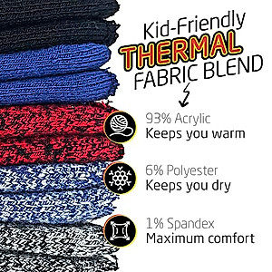 HOT FEET Toddler Warm Socks – 5/6 Pack Thermal Crew Winter Socks for Toddlers, Thick Insulated Snow Socks for Kids, 2 Solid Non-gripped / 3 Marled Gripped (2)