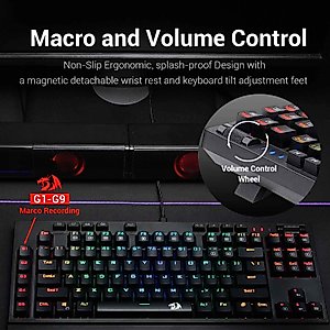 Redragon K588 RGB Backlit Mechanical Gaming Keyboard with Programmable Keys Macro Recording Optical Blue Switches Tenkeyless with Detachable Palm Rest & USB-C USB for Windows PC