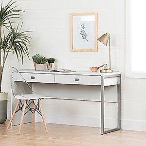 South Shore Annexe Mid-Century Modern Eiffel Office Chair, Wooden Legs, Clear and White 19.5D x 16.25W x 32.5H in