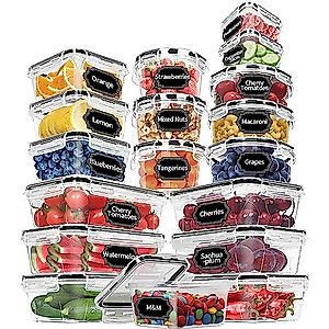 Skroam 36 Pack Food Storage Containers with lids (18 Airtight Kitchen Storage Containers & 18 Lids), Plastic BPA-Free Meal Prep Container for Pantry Organizers and Storage with Free Labels & Marker