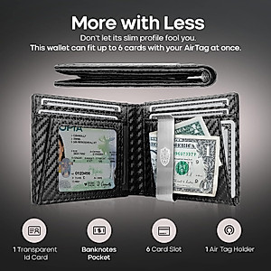 ALPHA PAIR Smart Wallet with Air Tag Holder & Clip - Minimalist Bifold RFID Blocking Wallet - Airtag Wallet Men with Money Clip - Wallet with Airtag Holder - Men Wallet with Airtag