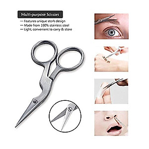 FITDON Eyebrow Grooming Set, Professional Slant Tip Tweezers & Curved Stainless Steel Scissors & 3PCS Brow Razors Trimmer & Duo Angled Eyebrow Brush with Spoolie black,sliver
