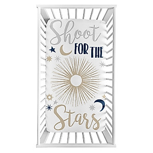 Sweet Jojo Designs Star and Moon Boy or Girl Fitted Crib Sheet Baby or Toddler Bed Nursery Photo Op - Navy Blue, Gold, and Grey Celestial Sky Gender Neutral Unisex Shoot for The Stars