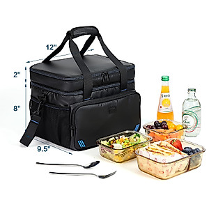 ZEEMO Soft Cooler Bag, Insulated Lunch Box, 12/24 Can Ice Chest, Double Leakproof Layers, Waterproof and Collapsible Case for Work Outdoor Trip, Black