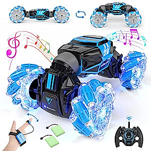 Powerextra RC Stunt Car Toys for 6-12 Year Old Kids - Big Size 4WD Remote Control Car - Gesture Sensor - Double Sided Rotating RC Car - Lights, Music - Perfect for Boys & Girls' Birthday