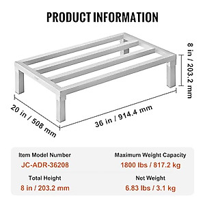 VEVOR Aluminum Dunnage Rack, 36” x 20” Commercial Food Floor Rack, 8” Off The Floor, 1800 lbs Capacity All-Welded Aluminum Storage Rack, for Storage in Restaurants, Kitchens, Garages and Vehicles