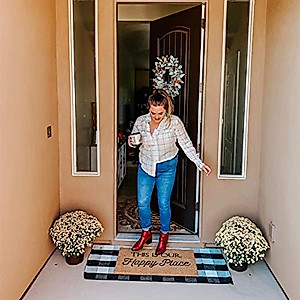 USTIDE Buffalo Check Rug 23.6''x51''Cotton Black and White Plaid Rugs Washable Hand-Woven Checked Doormat Retro Farmhouse Rug