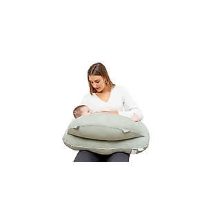 Pharmedoc Nursing Pillow for Breastfeeding - Breast Feeding Pillows with Safety Bumper and Adjustable Waist Straps - Removable Cover, Sage - Baby Essentials for Newborn - Full Support for Mom and Baby
