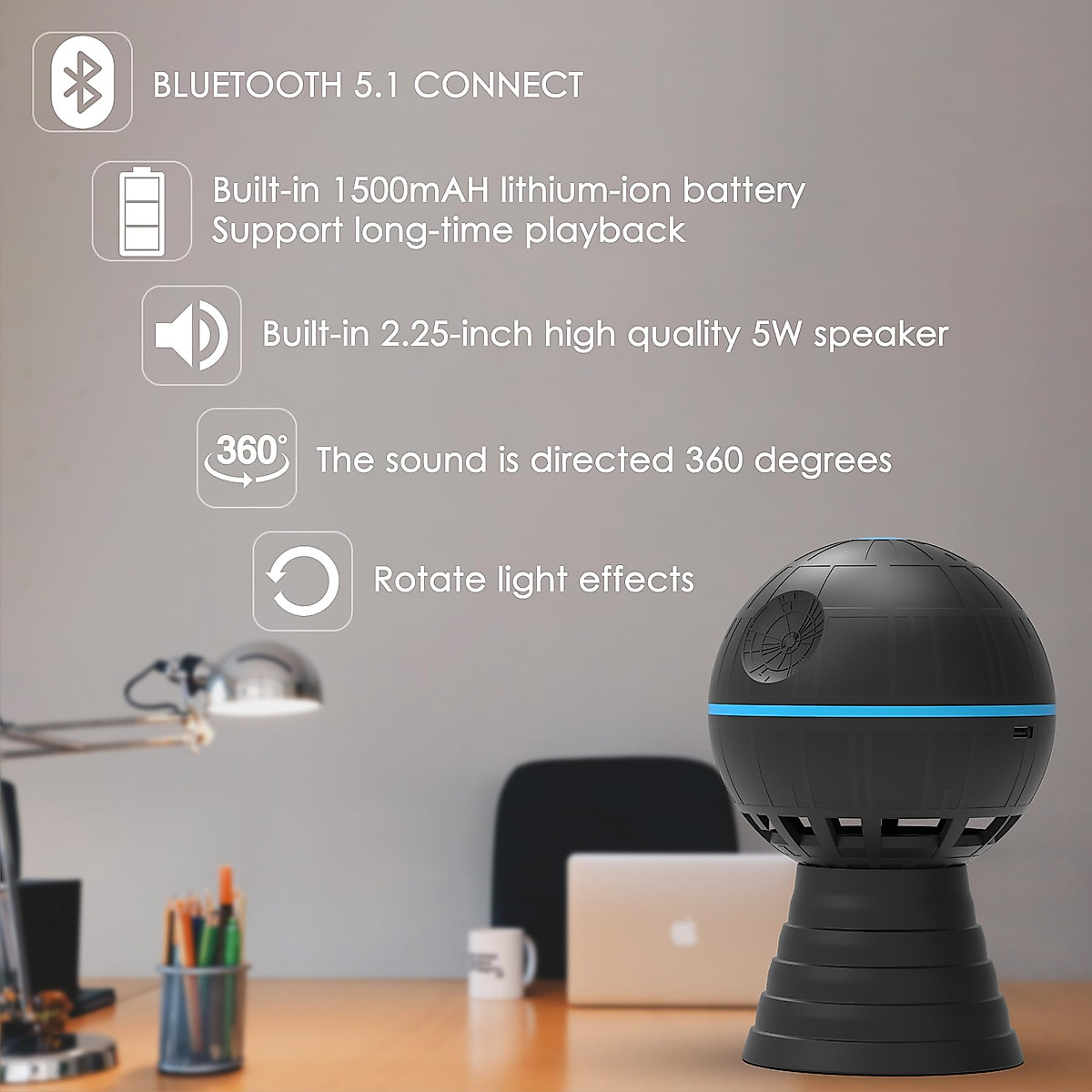 YFLSTR DS2 Wireless Bluetooth Speaker, Portable Bluetooth Speaker,1500mAh Battery 10 Hours Play time,5W Speaker Bluetooth 5.1,Star Wars Fans Gifts,for Home,Office,Outdoor,Party