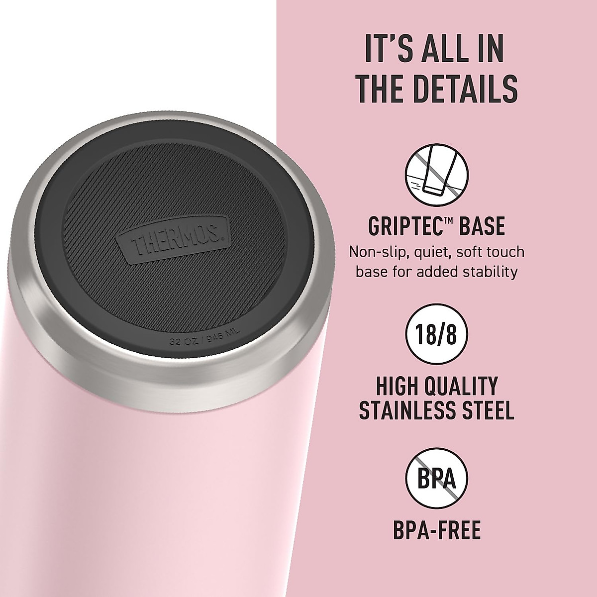 ICON SERIES BY THERMOS Stainless Steel Water Bottle with Straw Lid, 32 Ounce, Sunset Pink