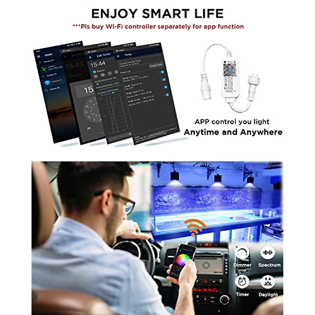 Lominie WiFi Controller Aquarium Light with 5-pin Connector Timer for Upgraded Asta 20 Pixie 30 Asta 120 Pixie 80 Saltwater Aquarium Light (4 Channels)