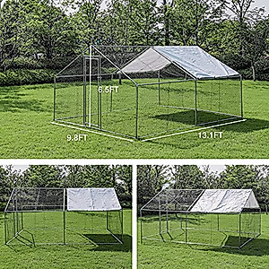JOIONE Large Metal Chicken Coop with Waterproof & Anti-UV Cover, Galvanized Steel Coops for Outdoor Backyard Farm Garden (9.8' x 13.1' x 6.5')