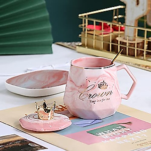 Coffee Mug Wamer, Beverage Warmer,Lovely ins Coffee Cup with Warmer Set, Auto On/Off Gravity-Induction Coffee Tea Water Milk Warmer with Mug for Office Home Use(Crown Pink)