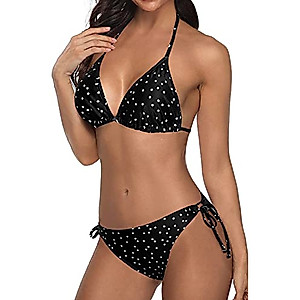 Tempt Me Women Black Polka Dot Triangle Bikini Sets Halter Two Piece Sexy Swimsuit String Tie Side Bathing Suit L