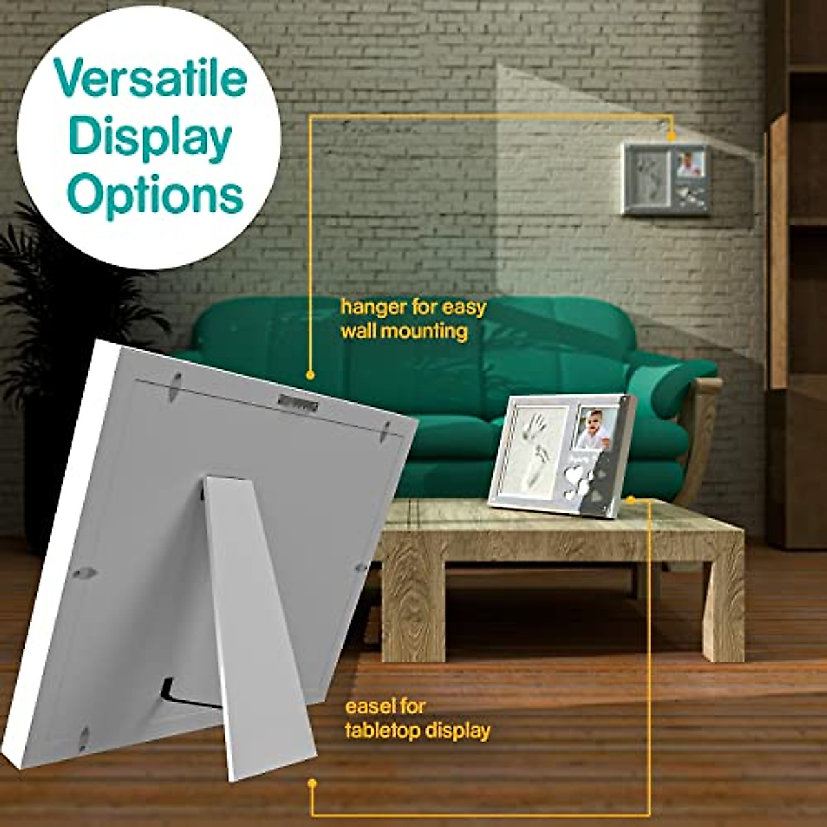 1Dino Premium Baby Handprint and Footprint Kit - 11.6” x 9.3" White/Grey Wood Baby Picture Frame - Includes 2X Air-dry Clay Pack for Baby Hand and Footprints - Baby Registry, Baby Shower Gifts