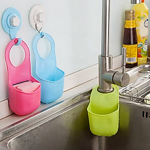 Amosfun Bathroom Organization and Storage Kitchen Bathroom Hanging Baskets Storage Sink Pouches Drain Sponge Holders Organizer Racks (Blue)