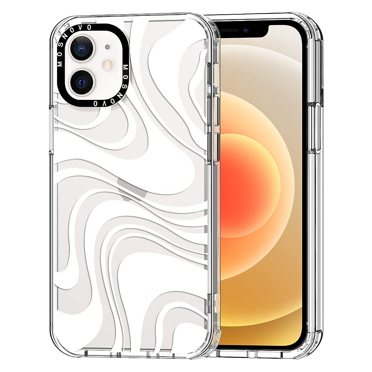 MOSNOVO Case for iPhone 12 Mini, [Buffertech 6.6ft Military-Grade Drop Protection] [Anti Peel Off Tech] Clear TPU Bumper Phone Case Cover Design - White Swirl